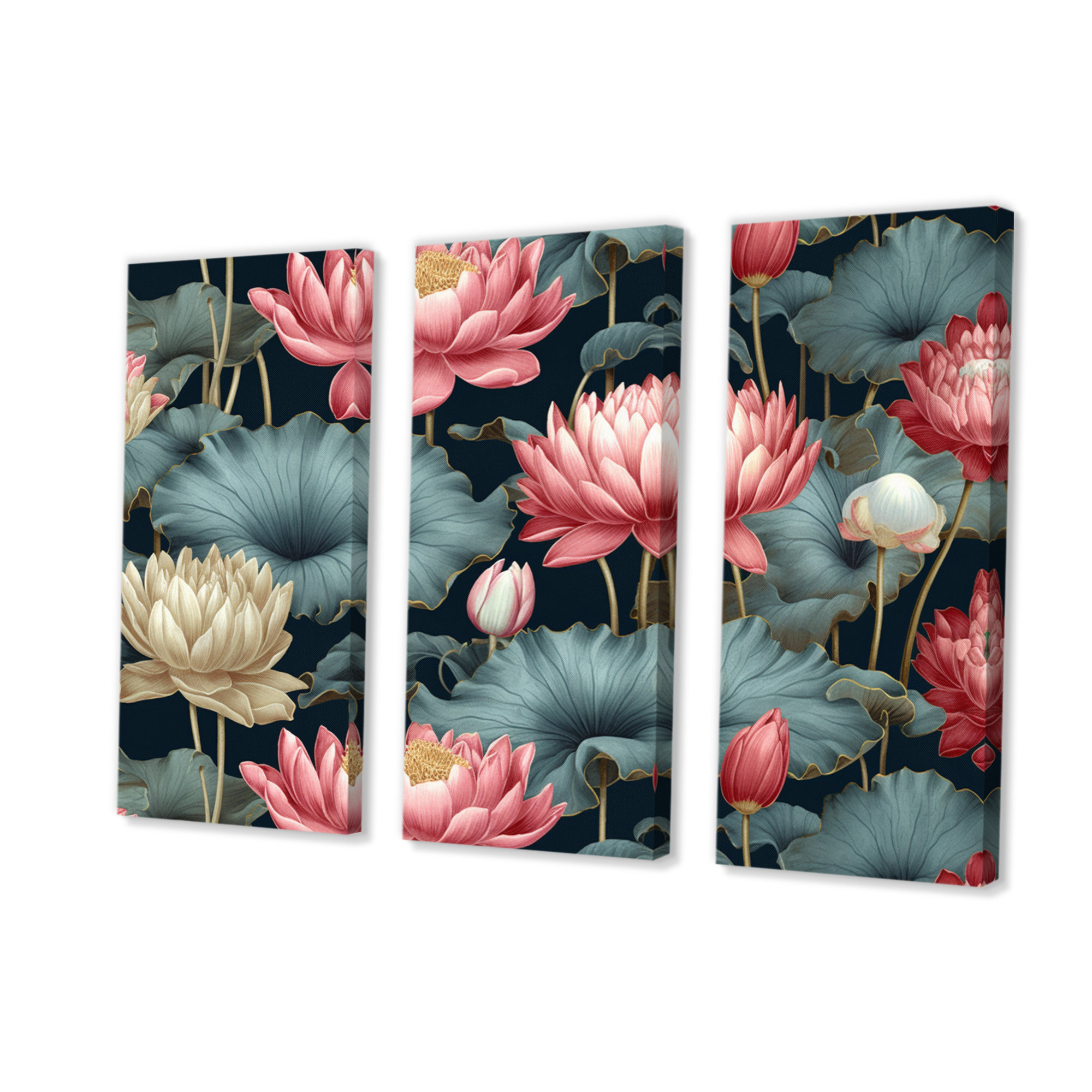 Winston Porter Multicolor Lotus Reflections II On Canvas 3 Pieces Print | Wayfair
